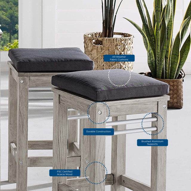 Bar Side Stool Chair, Set of 2, Wood, Gray, Modern, Outdoor Patio ...