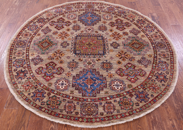 7' Round Handmade Super Kazak Rug - Q20791, 6' 8" X 6' 6 ...