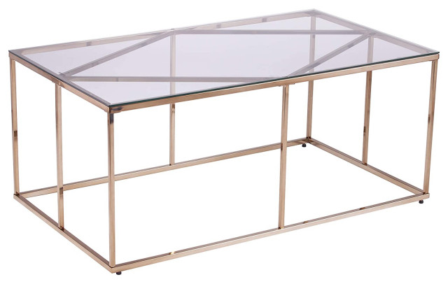 Contemporary Coffee Table, Rectangular Glass Top With Champagne ...