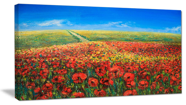 Acrylic Landscape with Red Flowers, Extra Large Floral Wall Art, 32"x16 ...