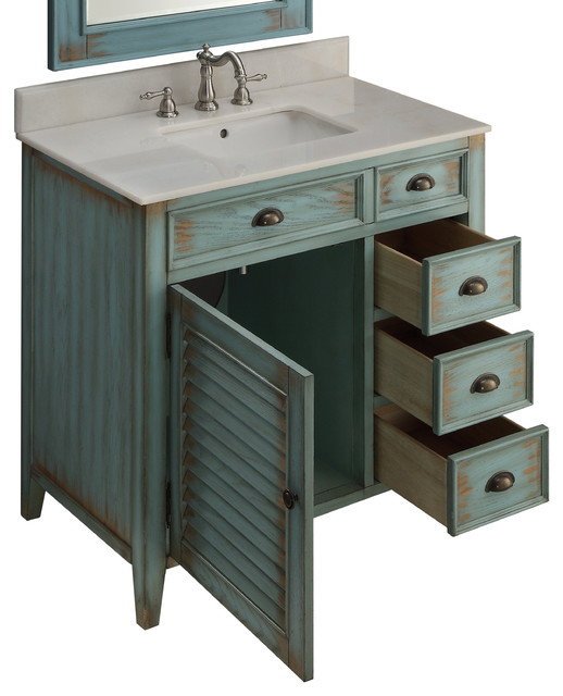36" Distress Blue Abbeville Bathroom Sink Vanity - Farmhouse - Bathroom ...