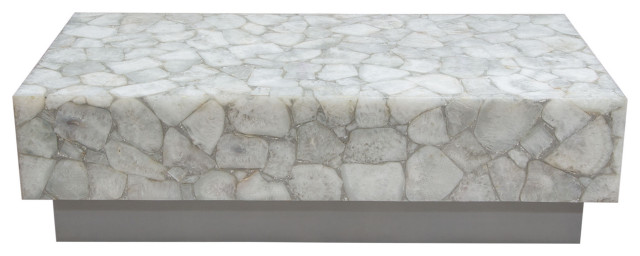 Gemini Genuine White Quartz Cocktail Table With Antique Silver Finished ...