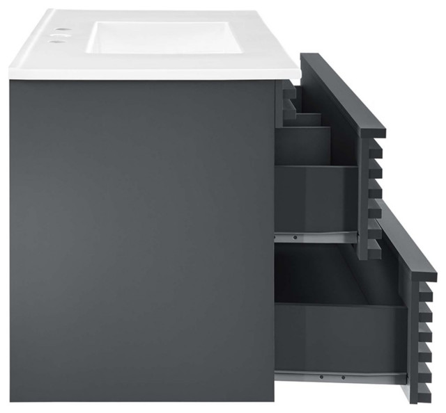 Modway Render 36" MDF Wood Wall-Mount Bathroom Vanity in Gray/White ...