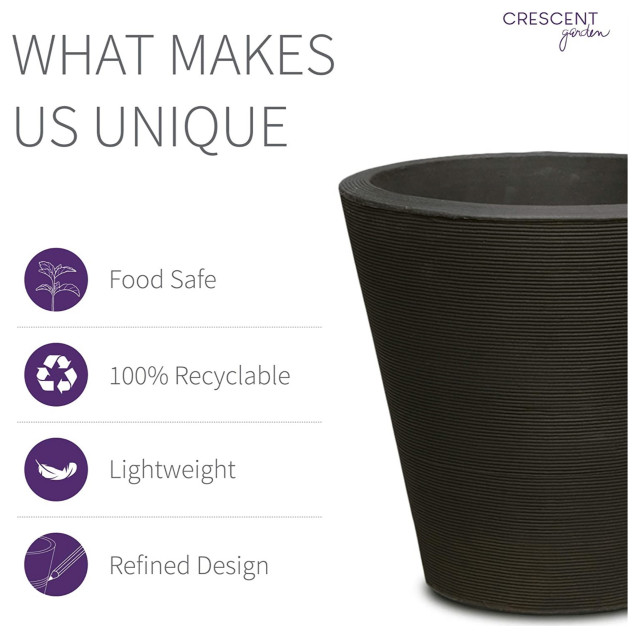 Crescent Garden Madison Planter, Double-Walled Plant Pot, 16" Caviar ...