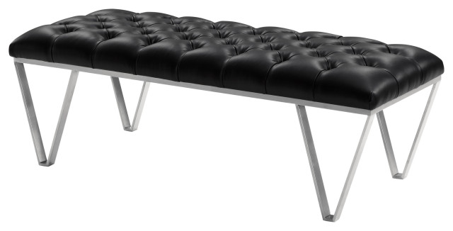 Serene Contemporary Tufted Bench in Brushed Stainless Steel ...