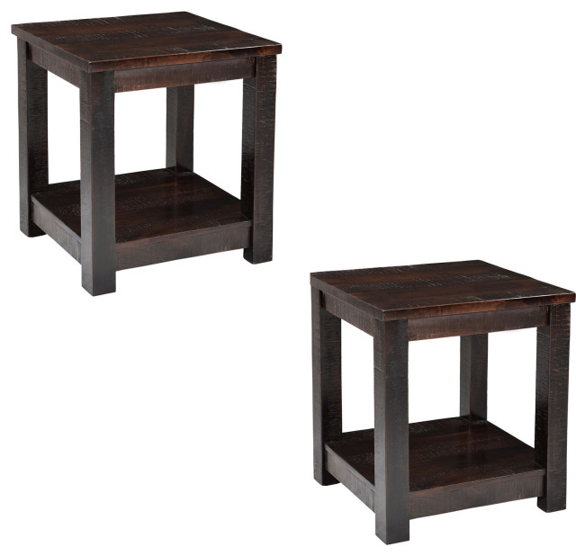 Ravenna Mango Wood End Table With Lower Storage Shelf, Dark Brown, Set ...