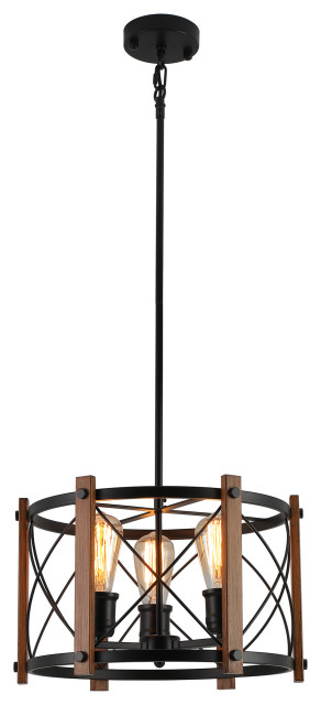 Farmhouse 3-Light Cage Shape Metal Frame Pendant Light - Industrial ...