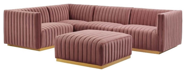 Modway Conjure 5-Piece Velvet Stainless Steel Sectional Sofa - Gold ...