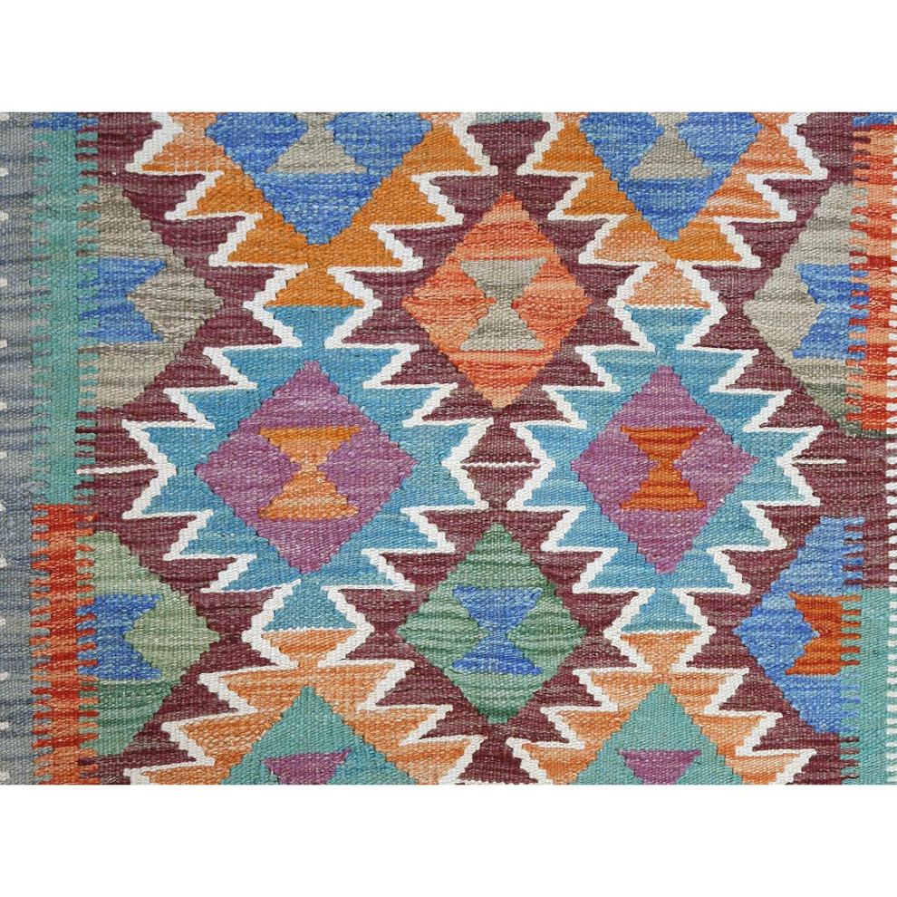 Colorful Afghan Kilim Geometric Design Hand Woven Pure Wool Rug, 4'2"x5 ...