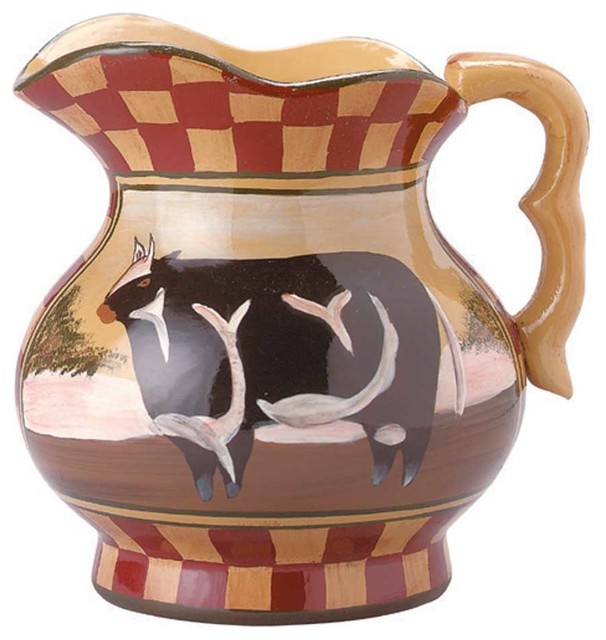Hand Painted Display Pitcher Stoneware Cow Tan Brick | - Farmhouse ...