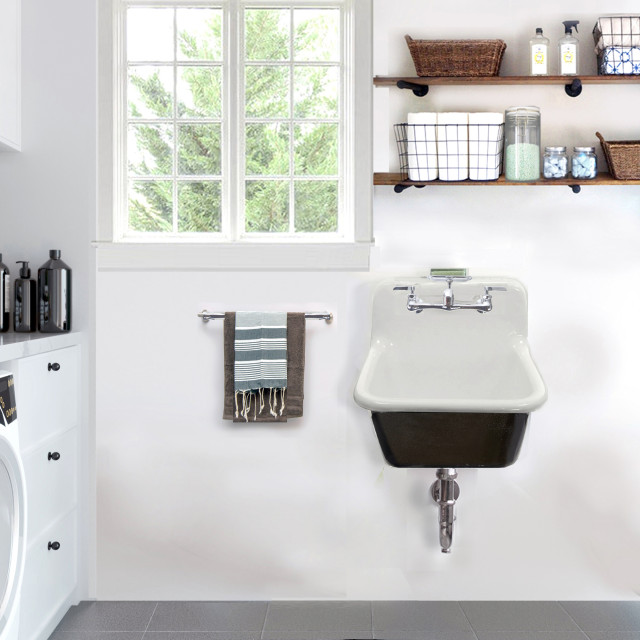 Cast Iron Wall-Mount Utility Sink Set With Drain and Faucet ...