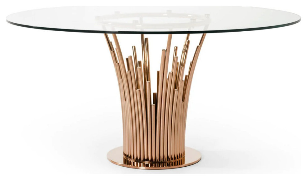 Mira Modern Round Glass & Rosegold Dining Table - Contemporary - Dining ...
