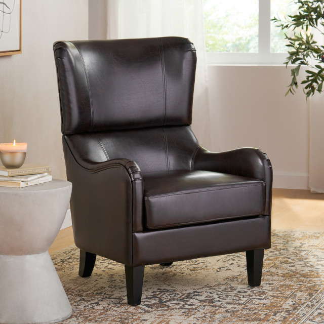 GDF Studio Ellery Brown Leather Club Chair - Transitional - Armchairs ...