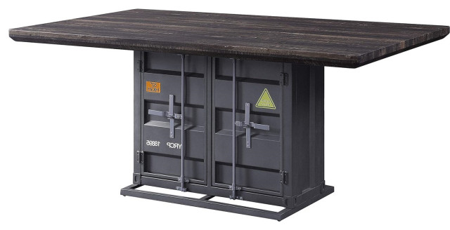 Industrial Cargo Dining Table with Antique Walnut Top and Gunmetal Base ...