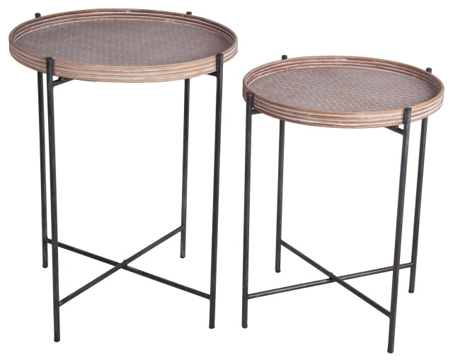 Accent Table with Tray Top and Tubular Metal Legs, Set of 2,Black and ...