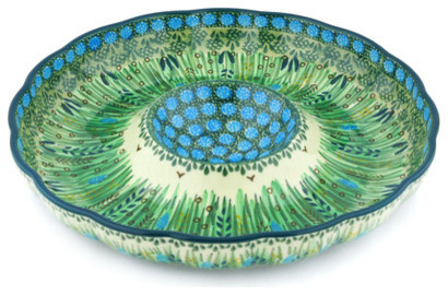 Polish Pottery 10" Stoneware Chip and Dip Platter Hand-Decorated Design ...
