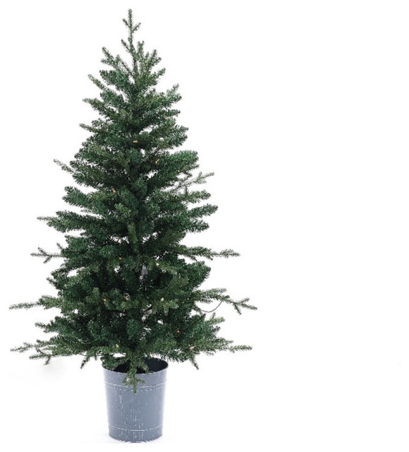 LuxenHome 4Ft Pre-Lit LED Artificial Fir Christmas Tree with Metal Pot ...