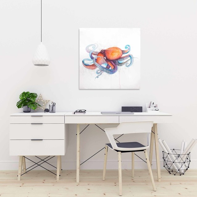Colorful Octopus Profile Print On Wrapped Canvas, 24"x24" - Beach Style ...