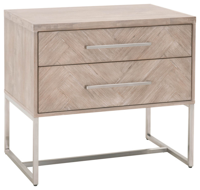 30" Natural Beige 2-Drawer Nightstand Brushed Stainless Steel Base ...