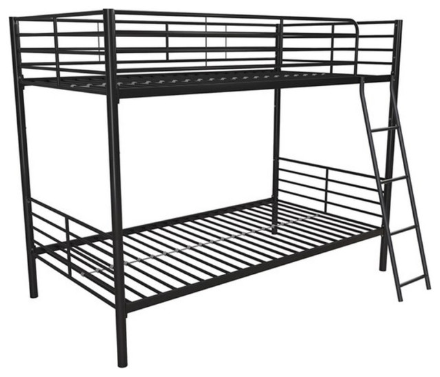Pemberly Row Convertible Twin over Twin Metal Bunk Bed in Black - Bunk ...