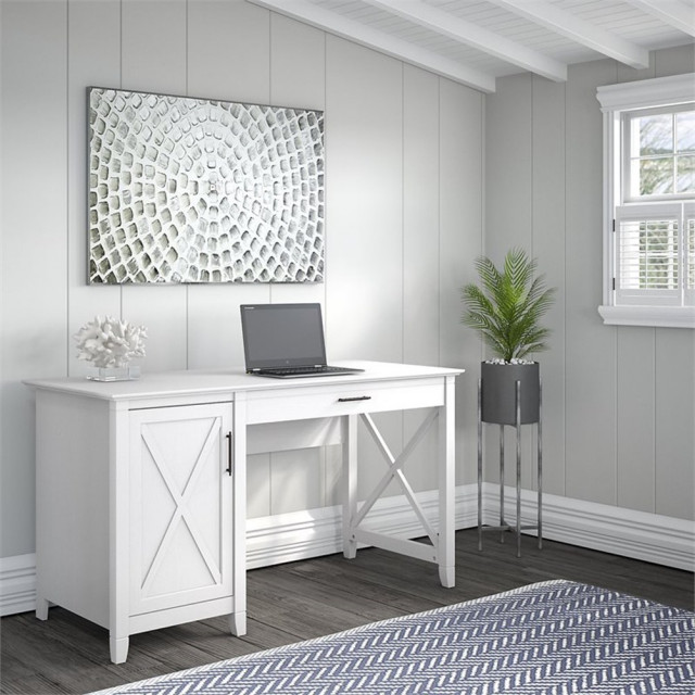 Atlin Designs Contemporary Wood Computer Desk with Storage in White ...