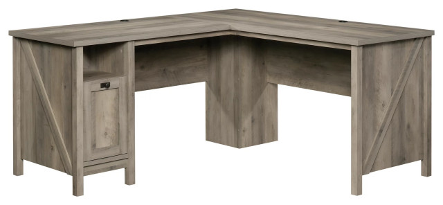 Farmhouse L-Shaped Desk, Storage Cabinet & Large Top With Grommets ...