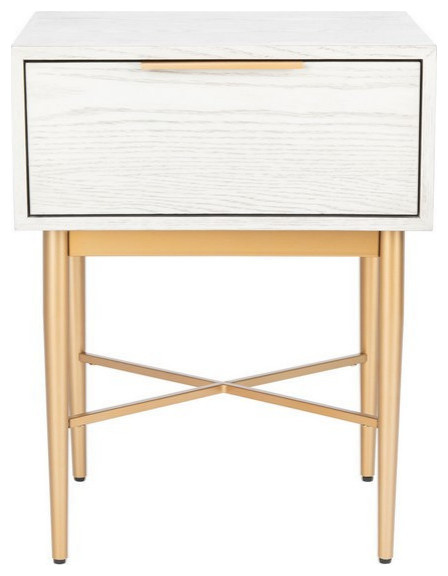 Josie 1 Drawer Nightstand, Whitewash/Gold - Midcentury - Nightstands ...