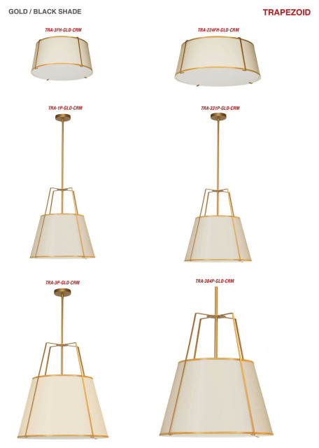 4 Light Trapezoid Pendant Cream Shade w/ White Fabric Diffuser, Gold ...