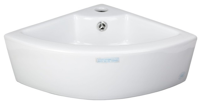 Corner Countertop Vessel Sink Small White China Triangular Shape Stain ...