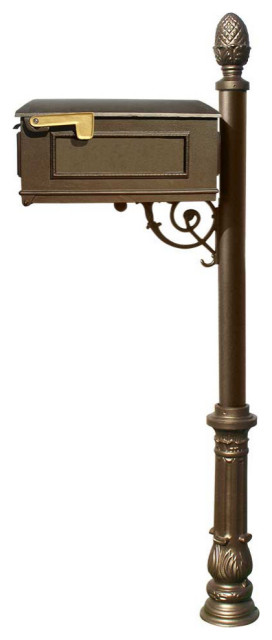 Mailbox Post System With Ornate Base And Pineapple Finial, Bronze ...