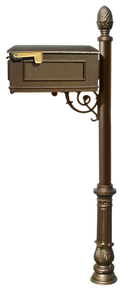 Mailbox Post System With Ornate Base And Pineapple Finial, Bronze ...