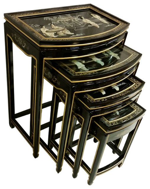 Black Lacquer Asian Stacking Tables, 4-Piece Set - Asian - Coffee Table ...
