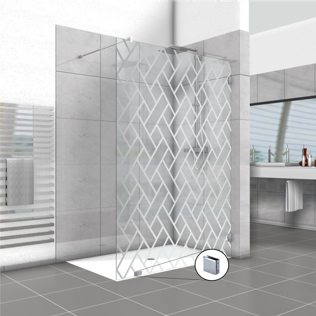 Fixed Glass Shower Screen with Decorative Frosted Sandblasted Design ...