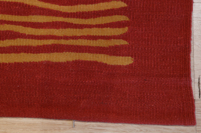 EORC Red Handwoven Wool Flat Weave Rug 7' x 8', Rectangular 7' x 8 ...