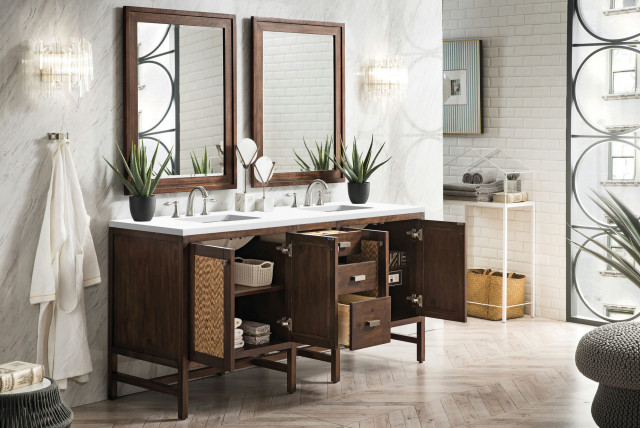 Addison 72" Double Vanity, Mid Century Acacia, w/ 3 CM Classic White ...