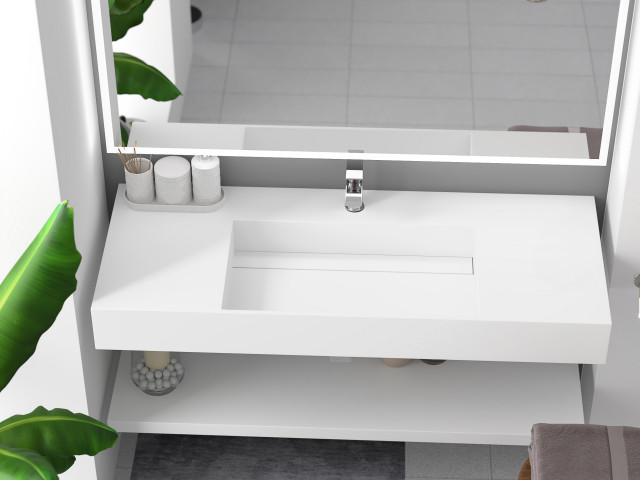 CastelloUSA Juniper Wall Mounted Countertop Concealed Drain Basin Sink ...