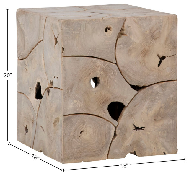 Scarlett Square Root Block Style End Table, Bleached Teak - Rustic ...