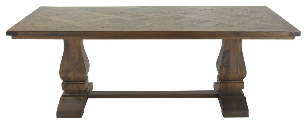 Rustic Dining Table, Double Pedestal Base With Trestle Support ...