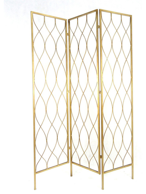 Geometrical Inspired Gold Leafed 3-Panel Metal Room Divider ...