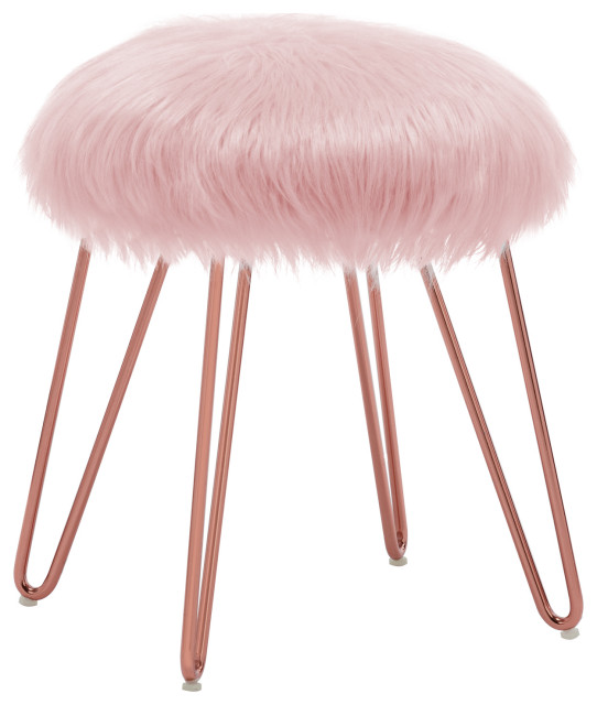 Fluffy Faux Fur Hairpin Legs Vanity Stool - Midcentury - Vanity Stools ...