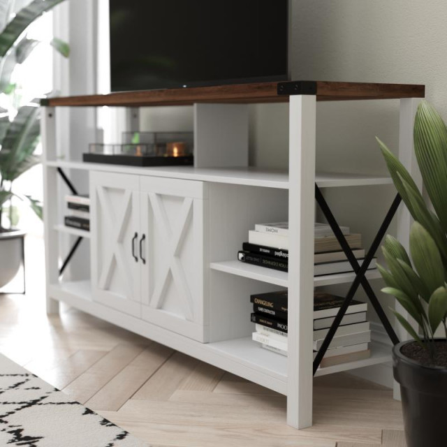 60" White/Rustic TV Stand - Farmhouse - Entertainment Centers And Tv ...