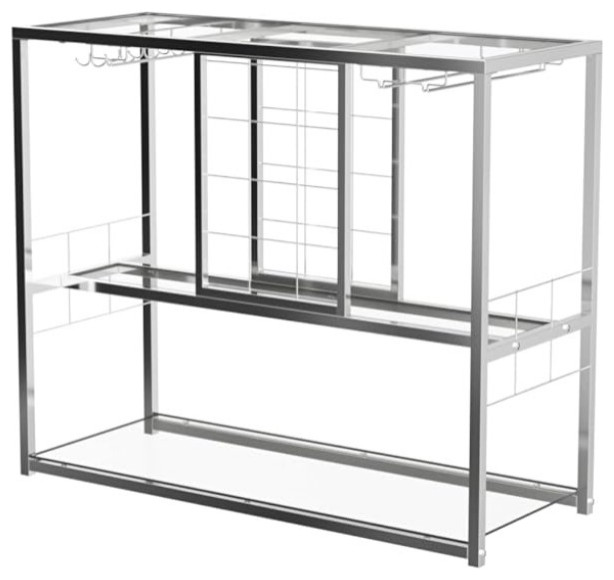 Modern Bar Cabinet, Elegant Chrome Metal Frame With Wine Rack ...
