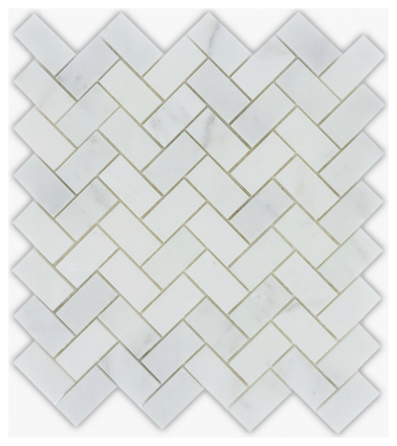 Asian Statuary Polished 1x2 Herringbone Marble Mosaic, 12x12 ...