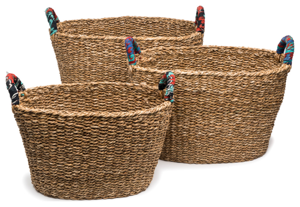 Harvest Floor Storage Baskets Set of 3 Hand Woven, Assorted - Tropical ...