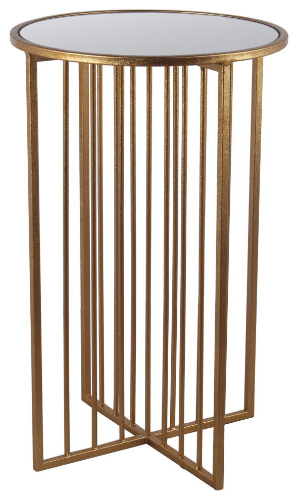 Round Top Metal Accent Table with Slatted X Shape Base, Gold and Silver ...