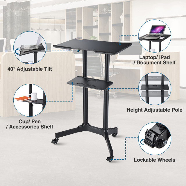 Yescom Portable Rolling Podium Mobile Standing Laptop Desk Presentation ...