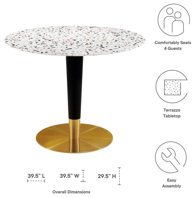Zinque 40" Round Terrazzo Dining Table, Gold White - Contemporary ...