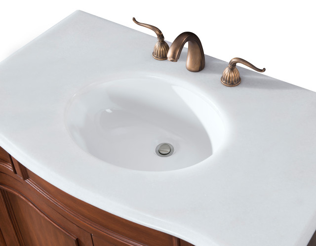 48" Single Bathroom Vanity, Teak Color With ivory white engineered ...