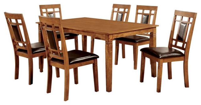 Benzara BM138065 Freeman I Transitional 7Pc Style Dining Table Set, Oak Finish - Craftsman ...