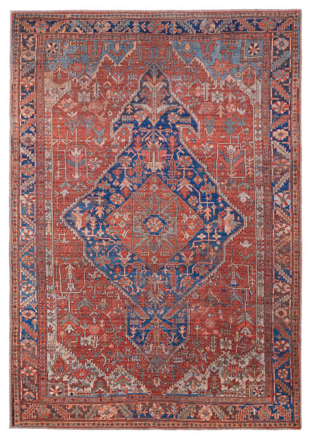 Birchlawn Oriental Machine Washable Red/Navy Blue Rug, 10'6"x14 ...